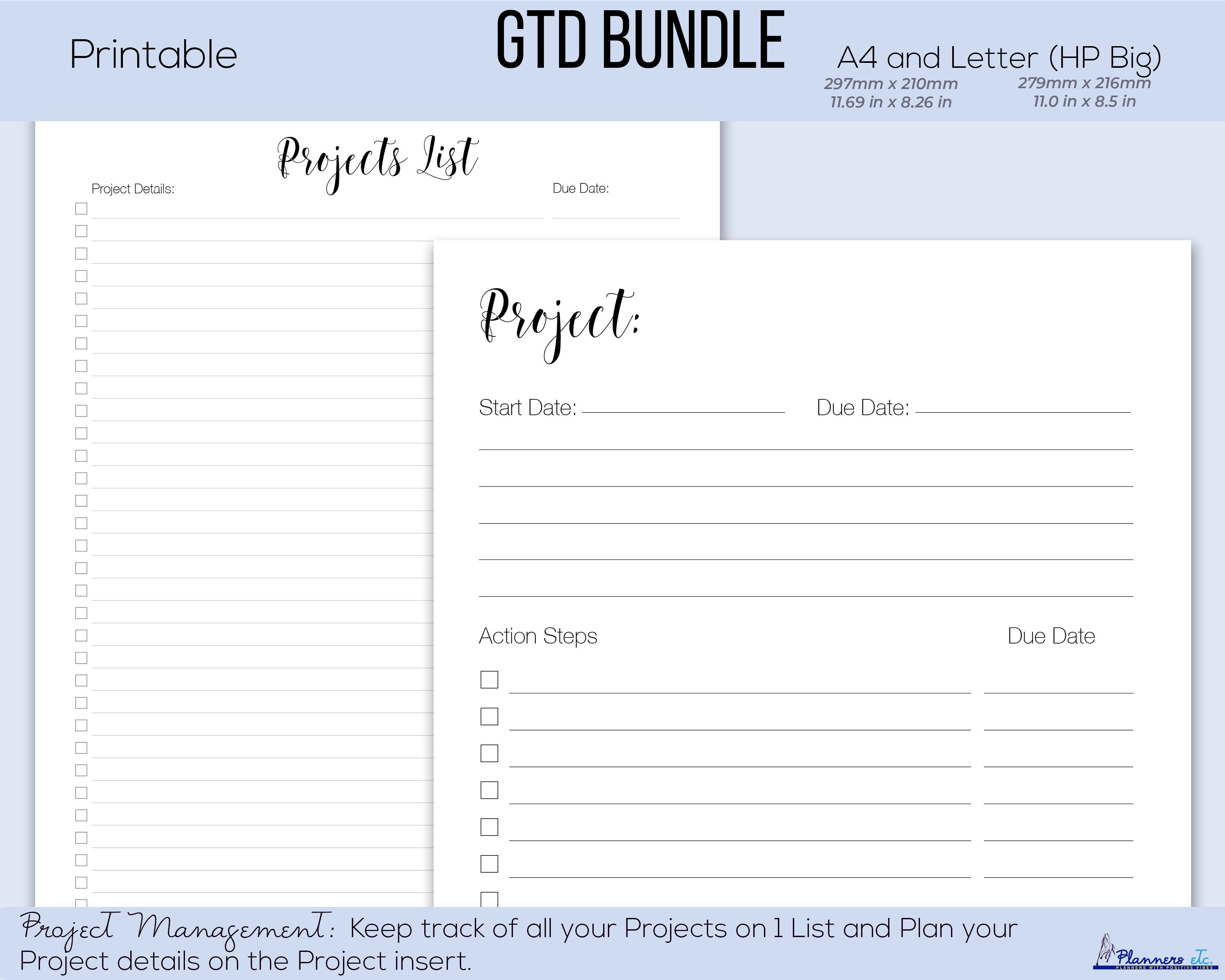 Getting Things Done Printable Productivity Business Planner A4 - Etsy