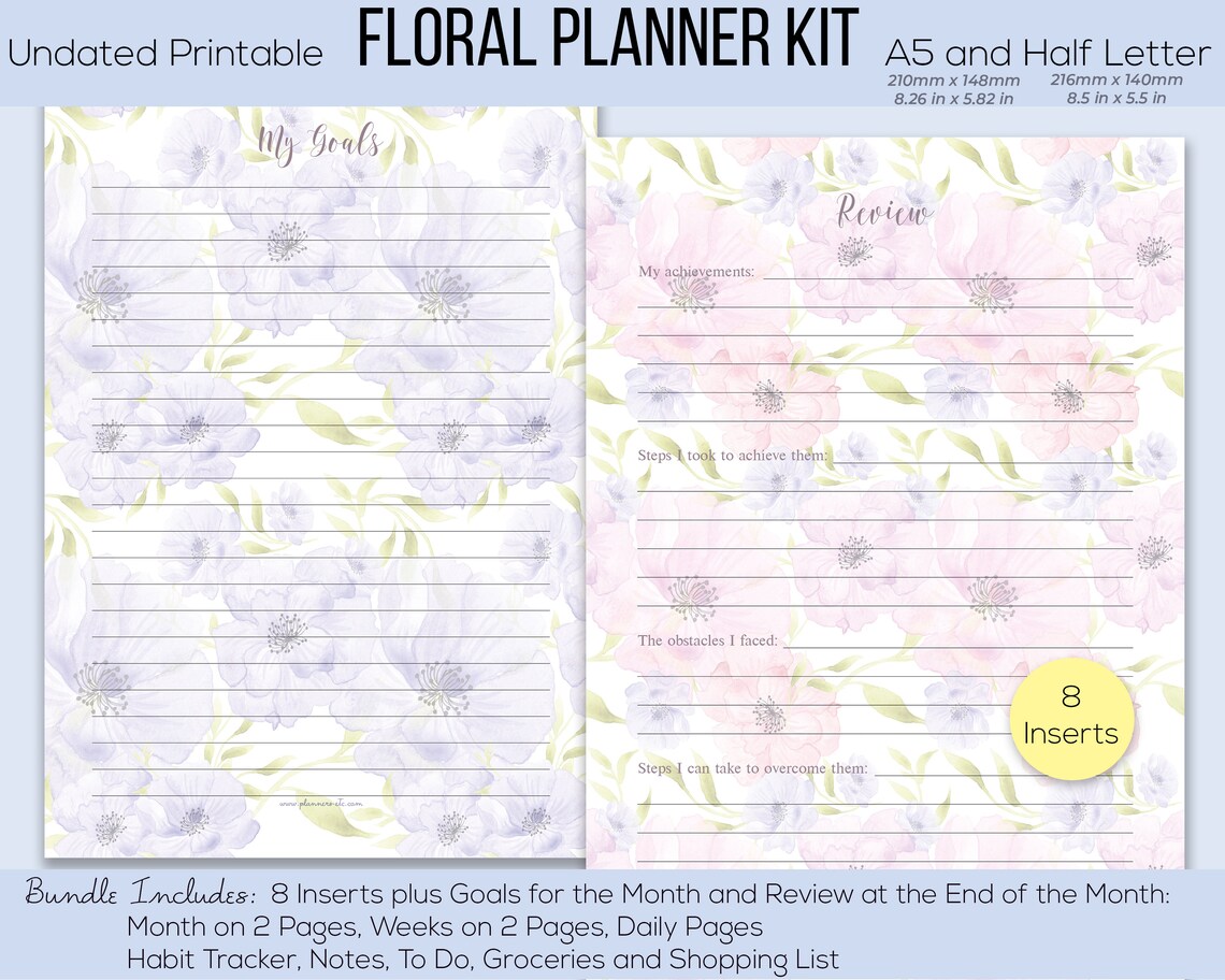 Floral Planner Kit A5 Planner Daily Templates Printable A5 - Etsy