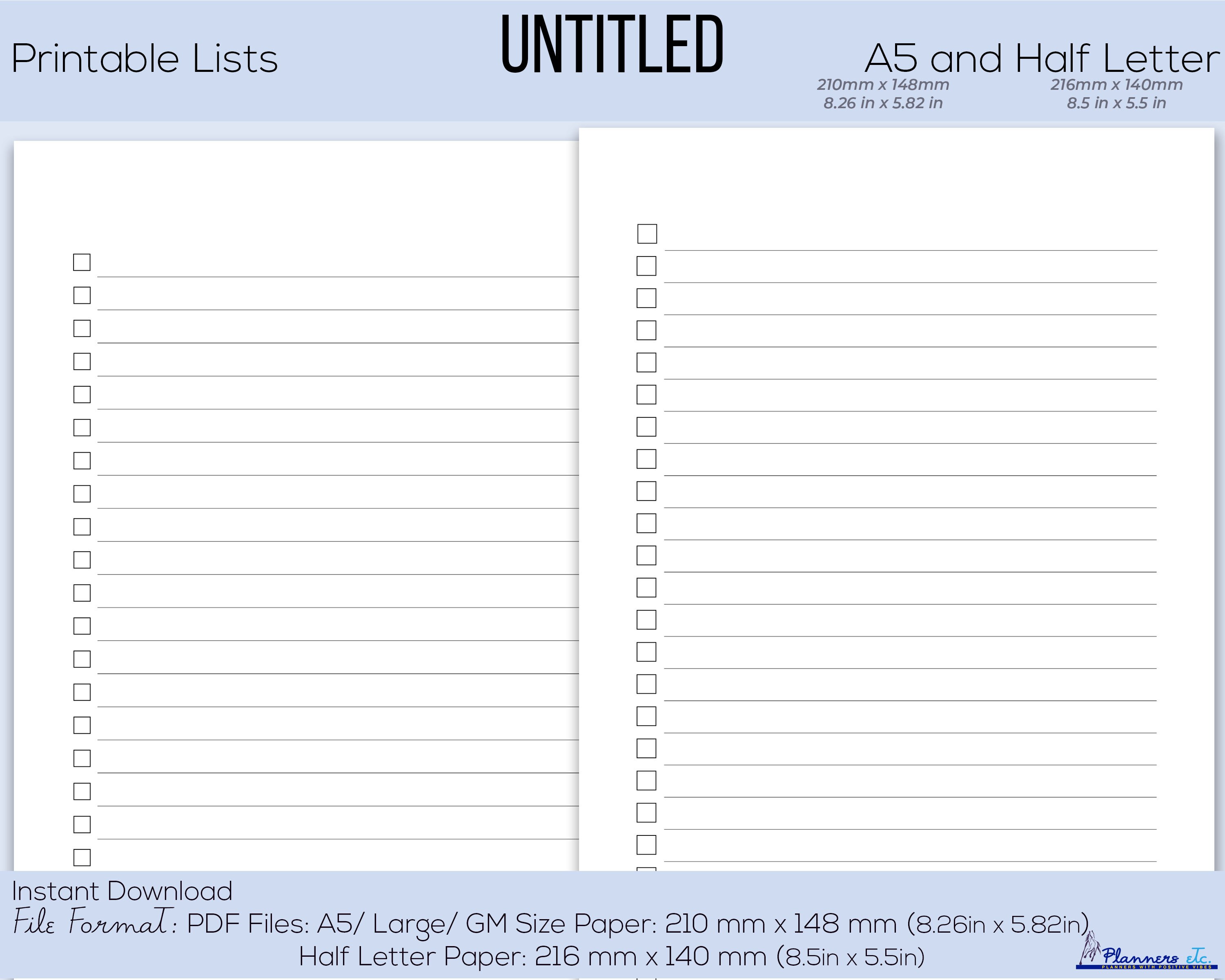 A5 Checklist Untitled to Do List Printable Printable List - Etsy