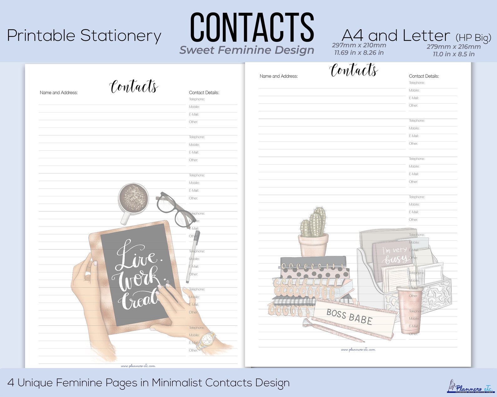 Contacts List A4 and US Letter Contacts Page - Etsy