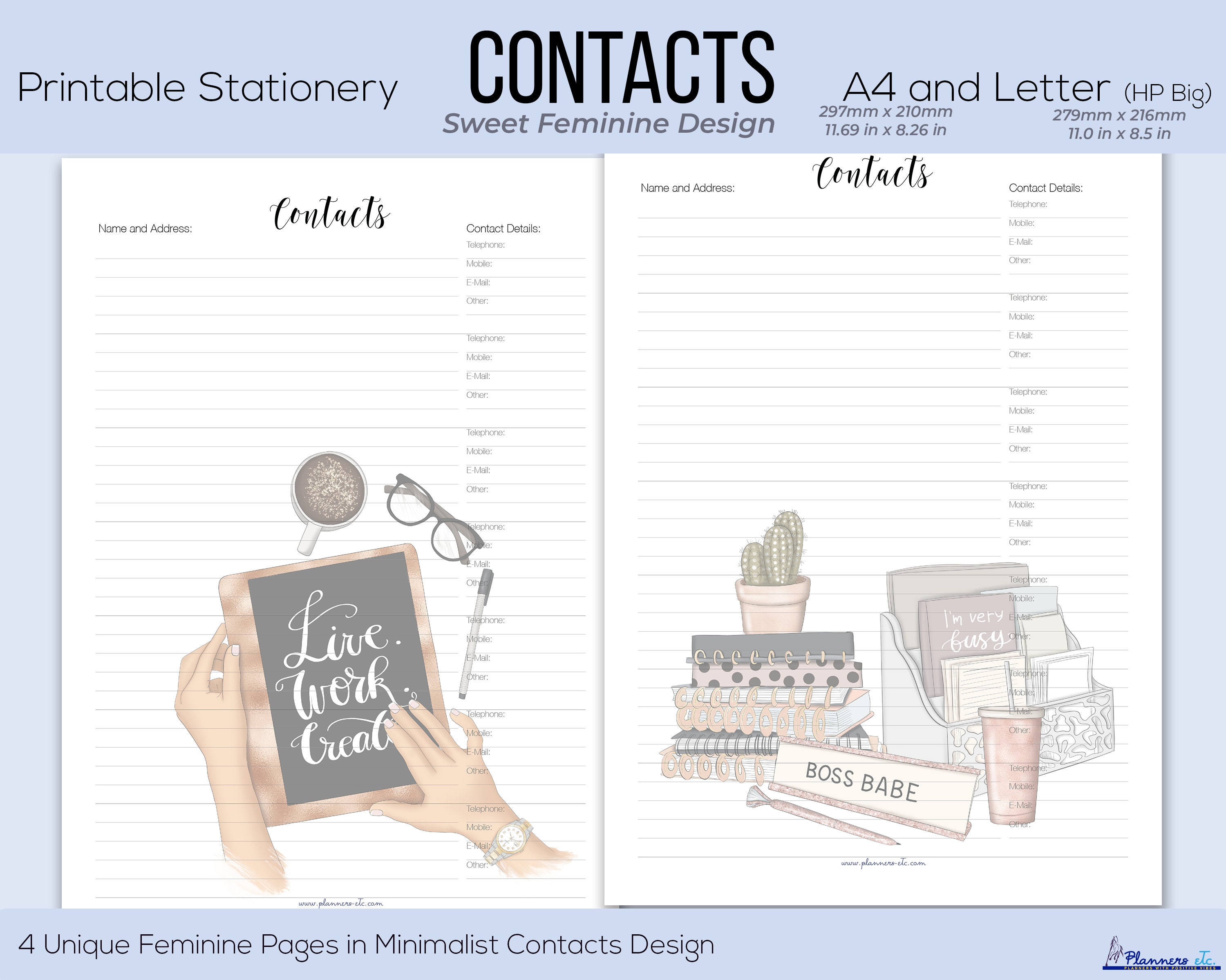 Contacts List A4 and US Letter Contacts Page - Etsy