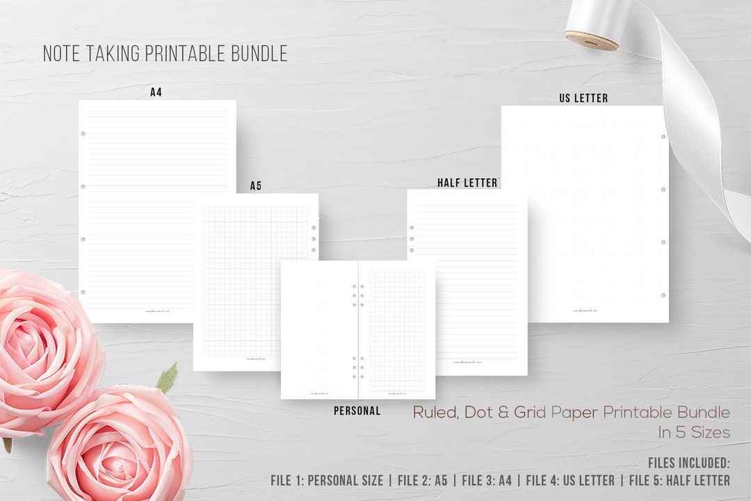 Note Taking Bundle, Lined, Paper Printable, Dot, Grid, Graph, Ruled ...