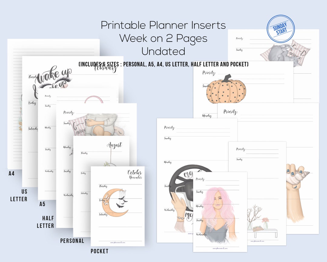 Weekly Planner Printable, Week on 2 Pages, Printable Planner, Pocket ...