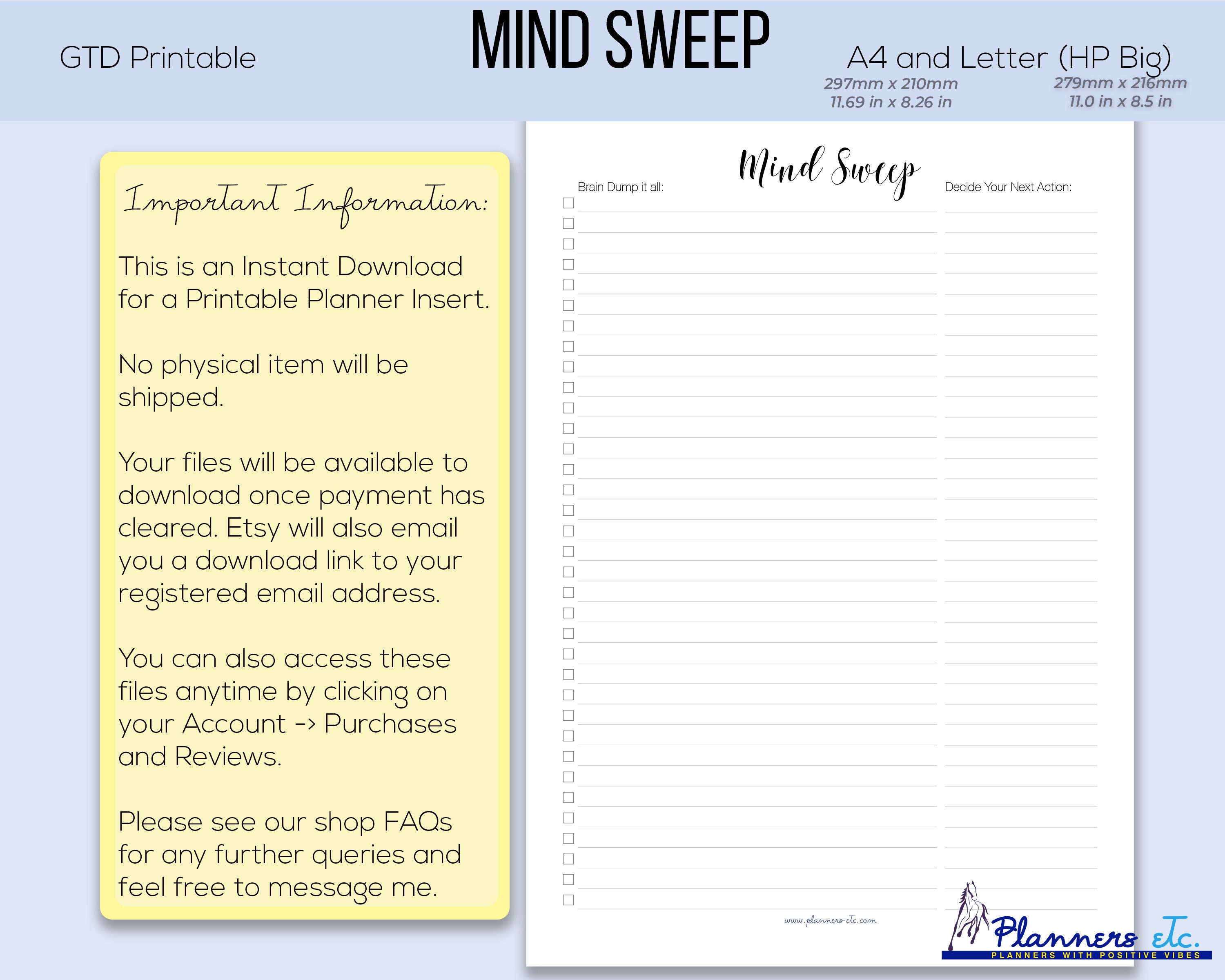 GTD Mind Sweep, Inserto Brainstorm, Portare a termine le cose, Inserti ...