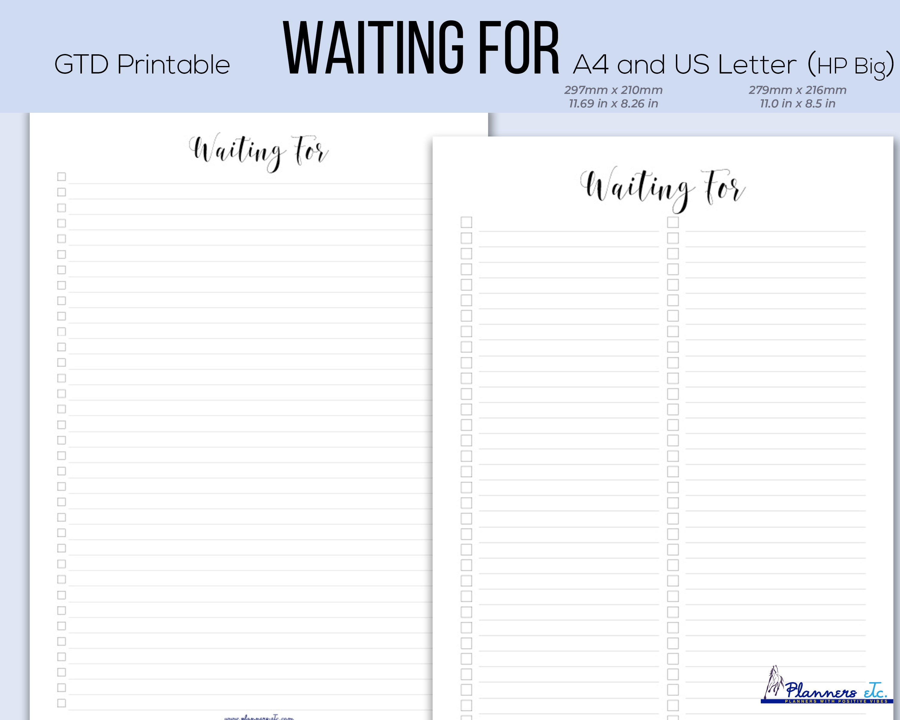 GTD Waiting for List Getting Things Done Printable Planner - Etsy