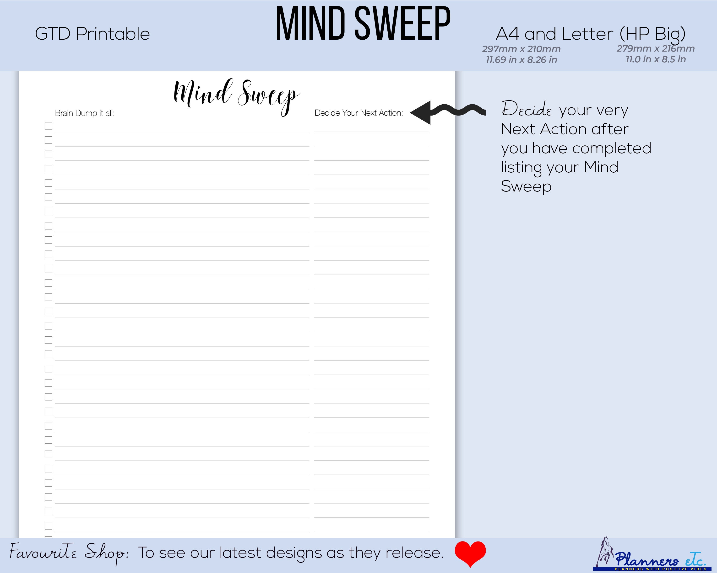 GTD Mind Sweep Inserto Brainstorm Portare a termine le cose - Etsy Italia