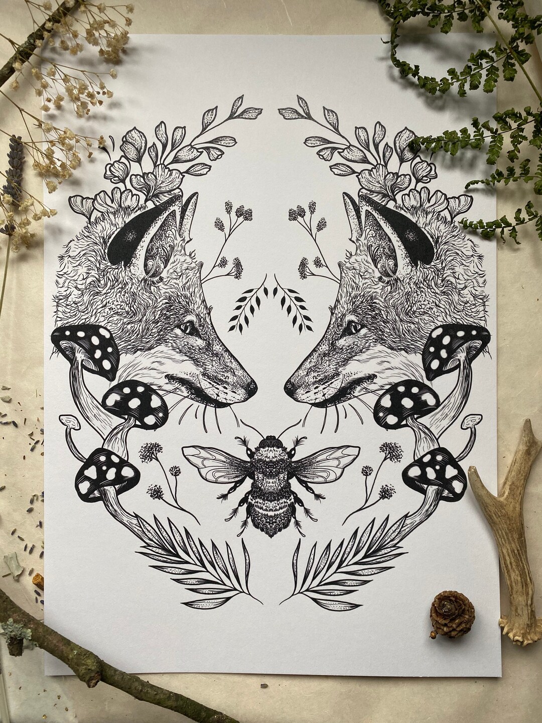 Fox Illustration, Fine Art Illustration Fox, Gift Fox, Bee Illustration ...