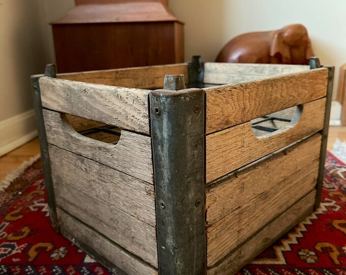 Vintage Rustic Wood /metal Wooden Milk Crate Dairy Box /vintage 1960s ...