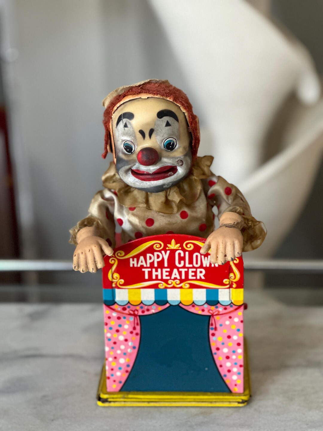 Vintage Happy the Clown Puppet Theatre Mobile Battery Operated Tin ...