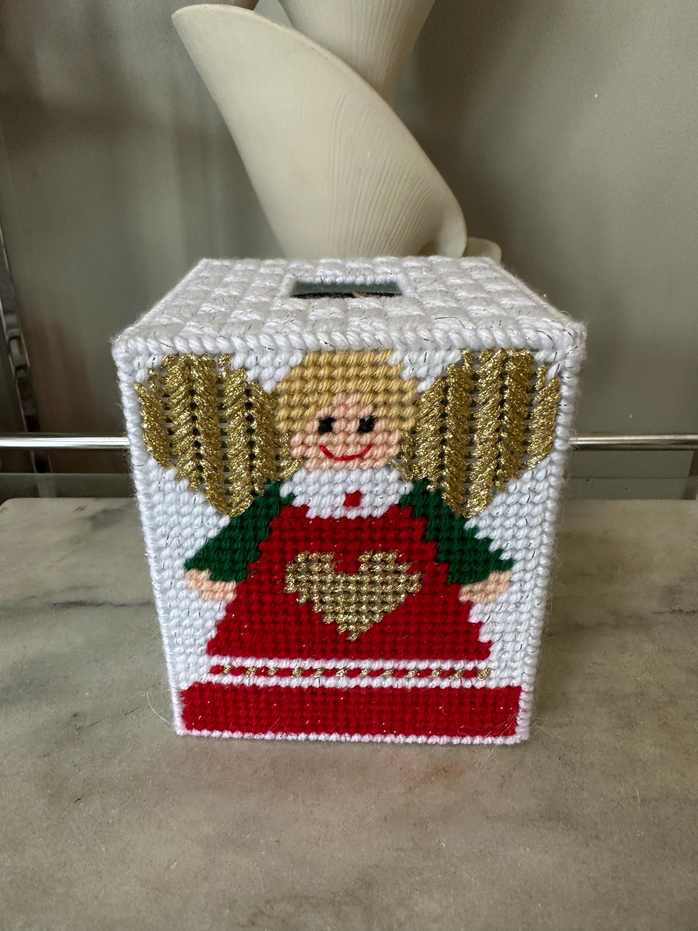 Christmas Angel Tree Plastic Canvas Needlepoint Tissue Box Cover Square ...
