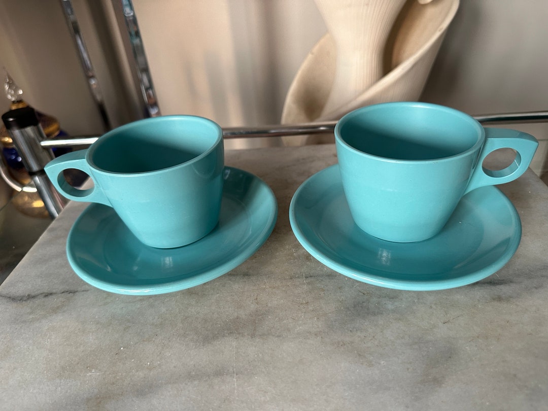 Vintage Boontonware set of 2 Turquoise Melmac Tea-cup and Saucer Sets ...