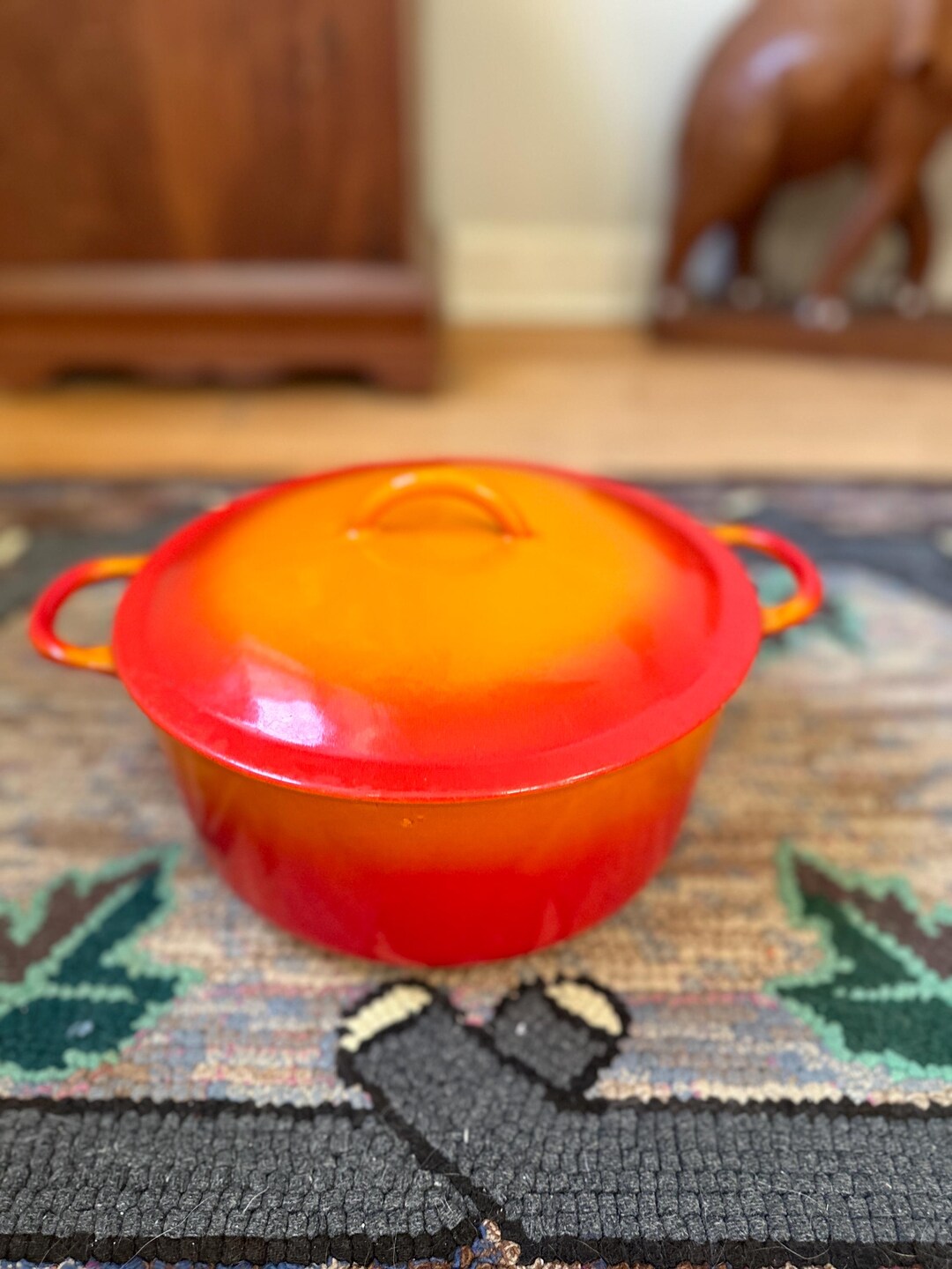 Vintage Descoware Cast Iron Dutch Oven Orange Flame, Three Quart Dutch ...