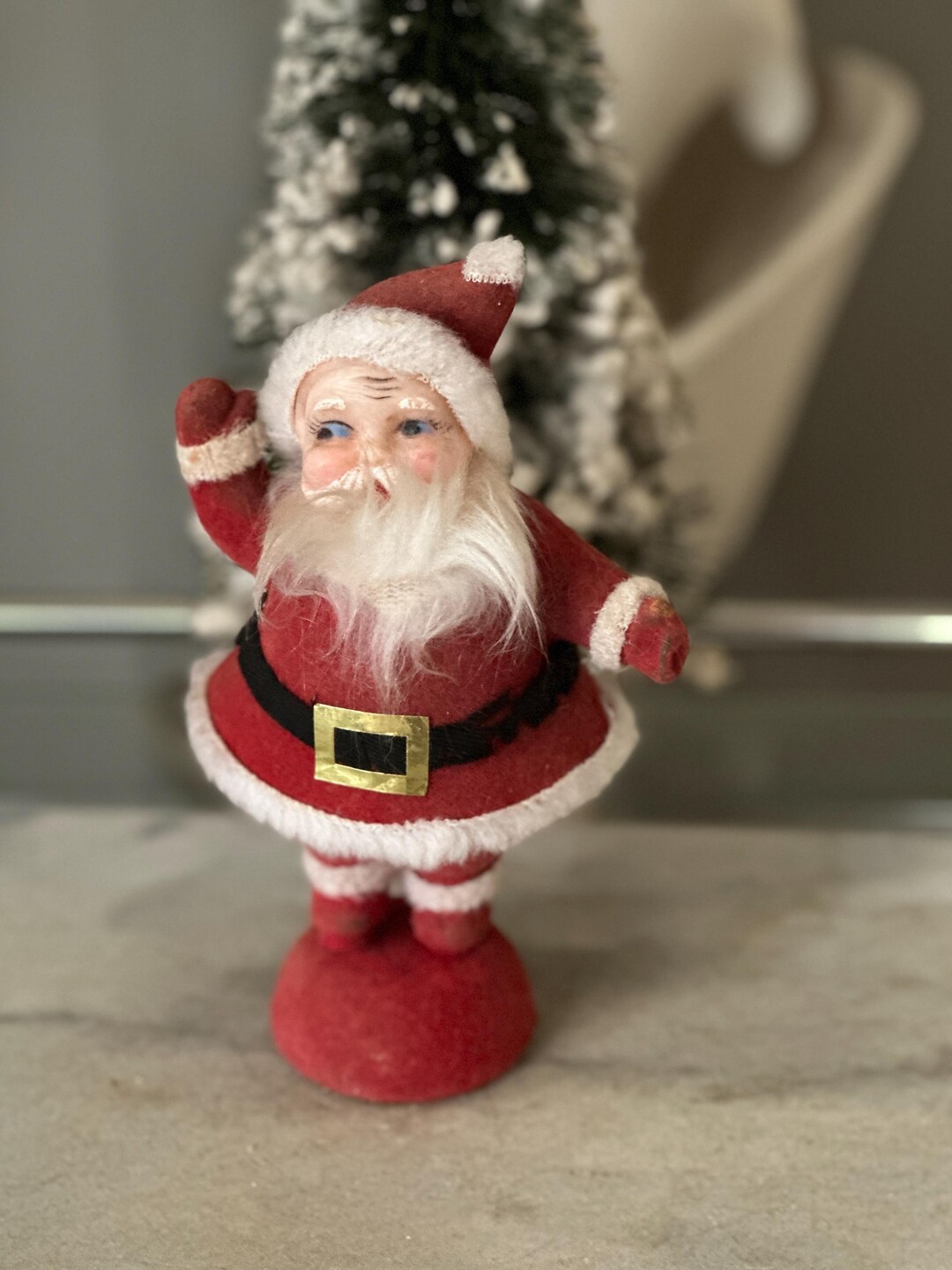 Vintage Flocked Dancing Santa Claus Figurine - 8" Retro Christmas Decor ...