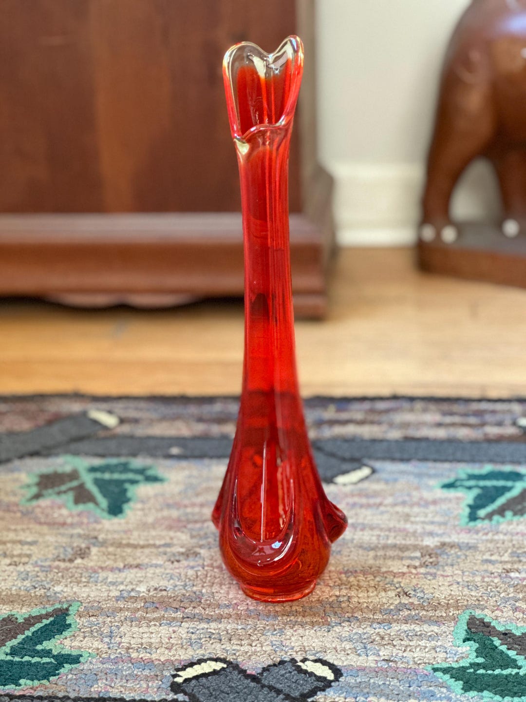 Swung Glass Stretch Vase, Vintage Viking Orange Art Glass, MCM Vase ...