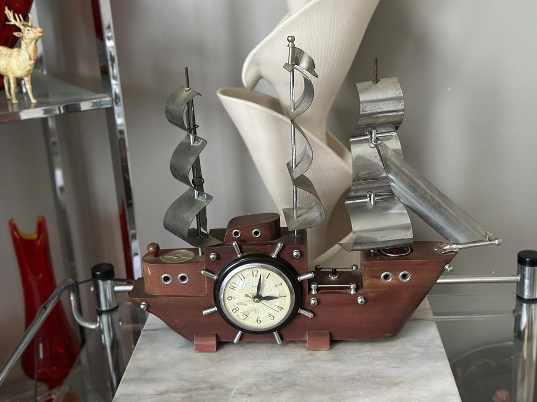 Mid-century Ship Clock Electric Schooner Mantle Clock Sailing Ship ...