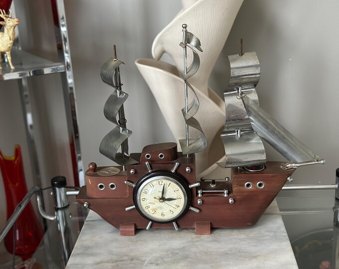 Mid-century Ship Clock | Electric Schooner Mantle Clock | Sailing Ship ...