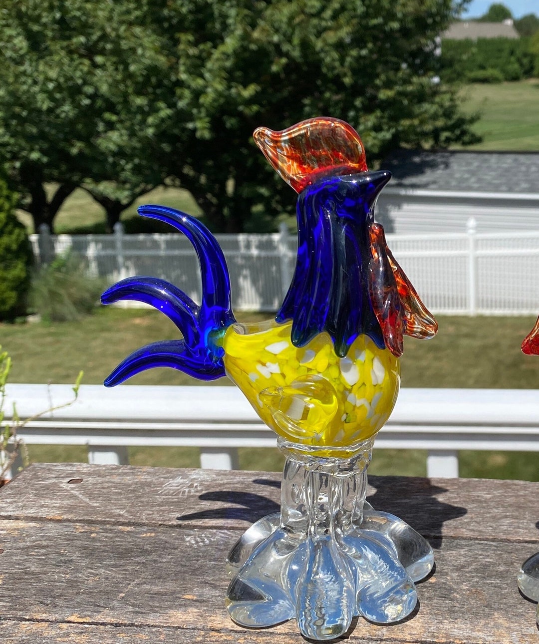 Vintage Murano Style Art Glass Rooster Blue, Red, Yellow & Orange |MCM ...