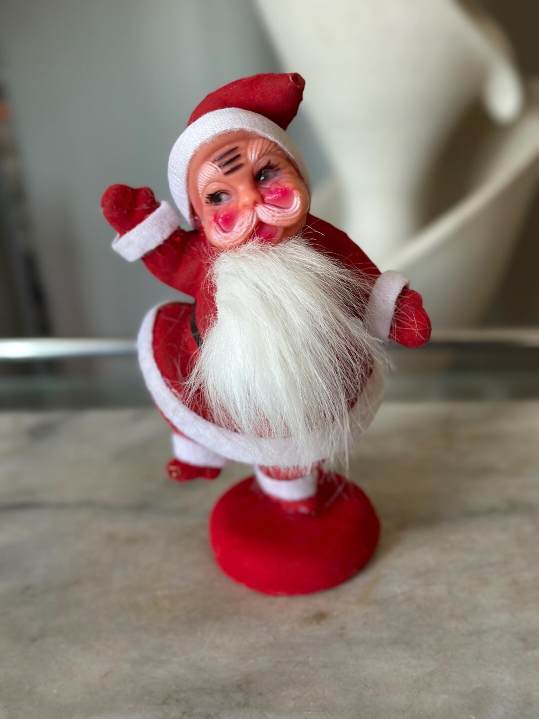 Vintage Flocked Dancing Santa Claus Figurine - 9" Retro Christmas Decor ...
