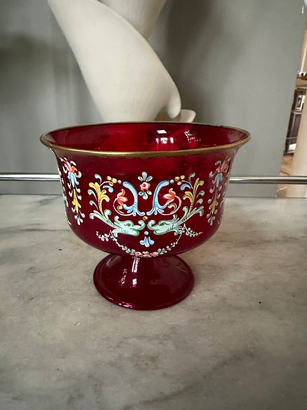 Moser Salviati Venetian Murano Style Ruby Red Hand Decorative Compote ...