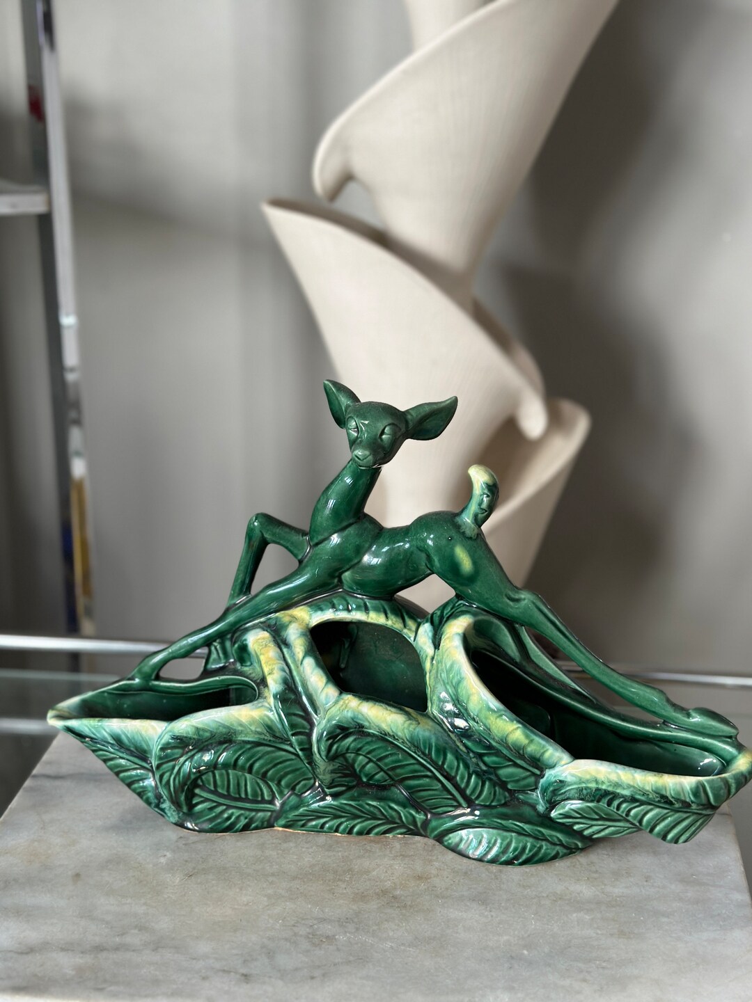 MCM 1950s Phil-mar Green Deer Television Lamp Planter Vintage Mid ...