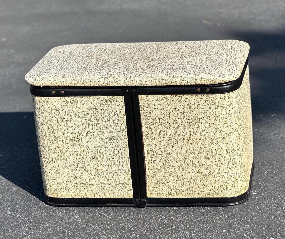 Vintage MCM Storage Ottoman: Pearl Wick Hassock, Mid-century Modern ...