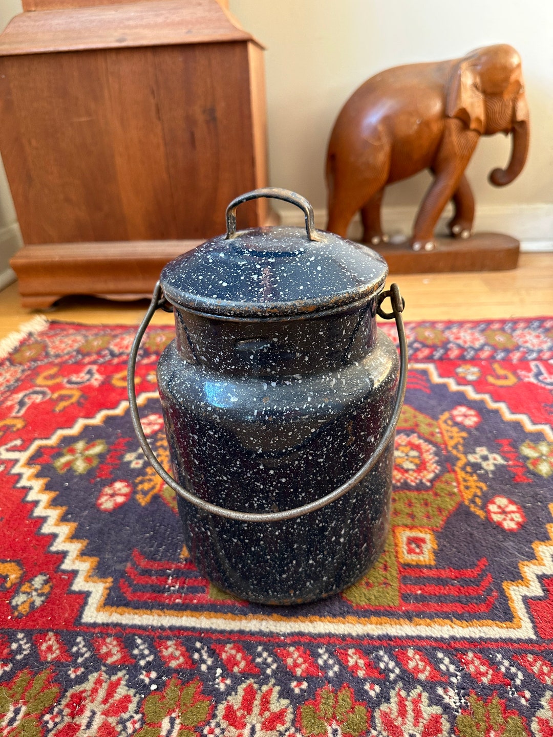 Enamel Milk Pail Lidded Farmhouse Enamel Blue With White Specks Lidded ...
