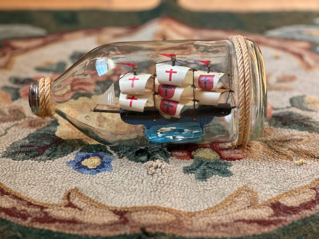 VTG Ship in a Glass Bottle - by Nanco (taiwan) - Vintage Clear Embossed ...