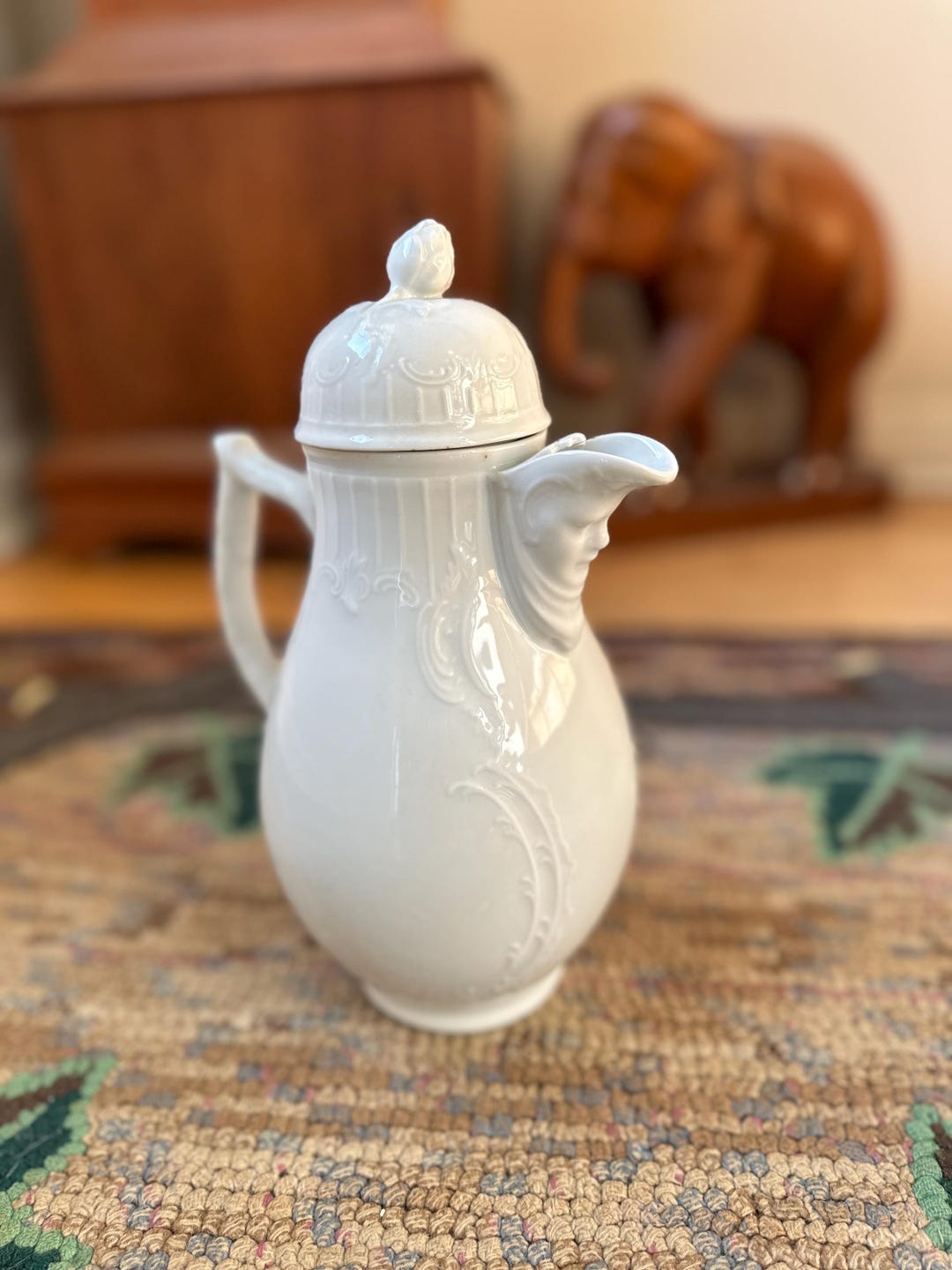 Furstenberg Germany Coffee Pot W/ Figural Dionysus Face Spout All White ...