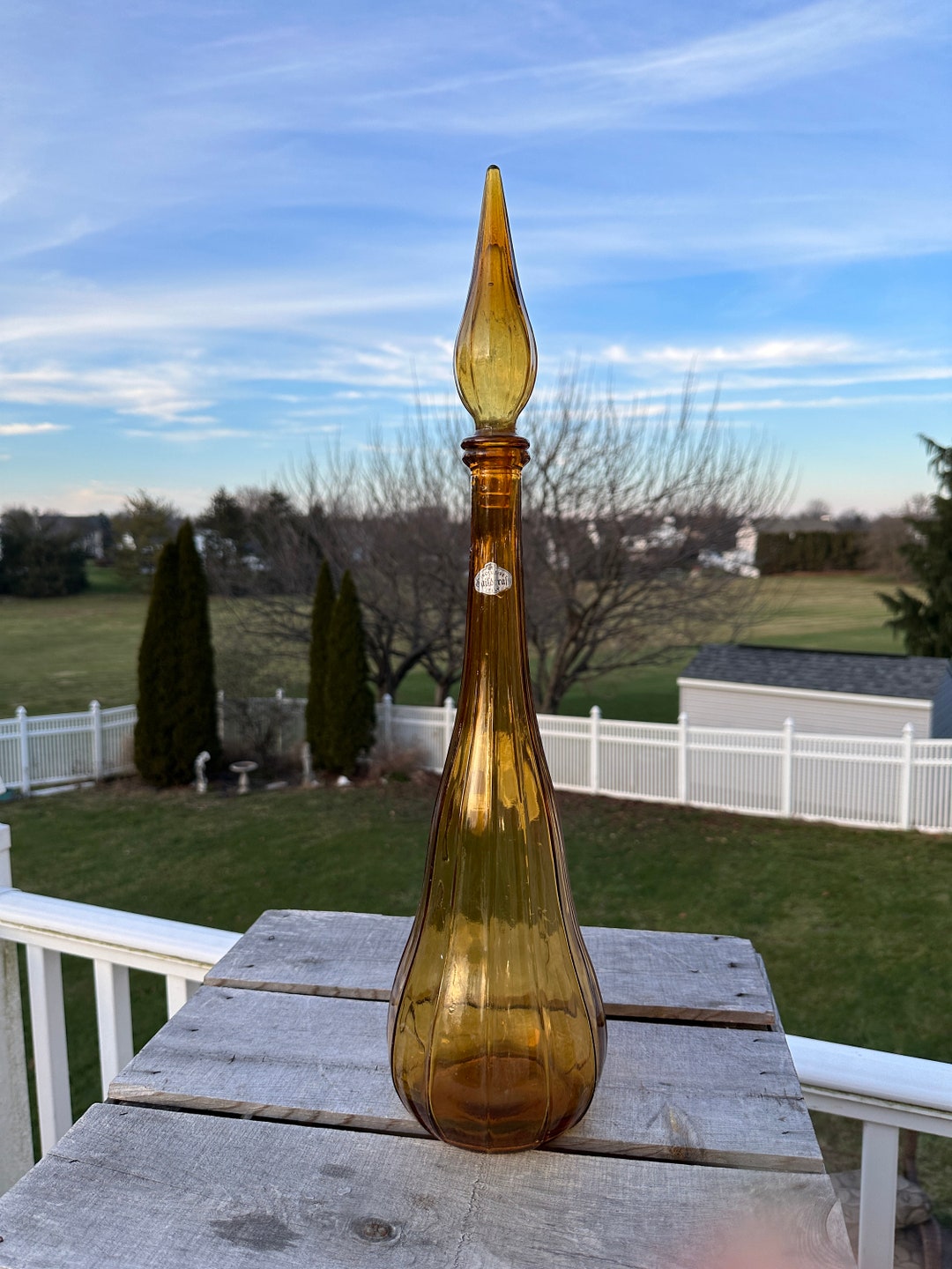 Vintage MCM Italian Guildcraft 22" Ribbed Gold Amber Glass Decanter ...