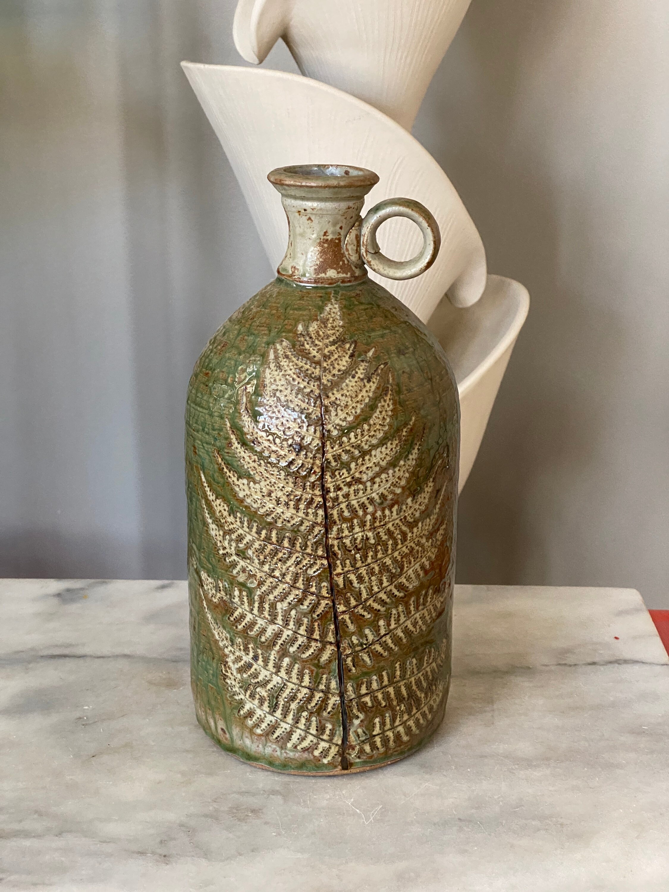 Vase with Fern Motif Stoneware Decorative Jug Gorgeous Artist Hand ...