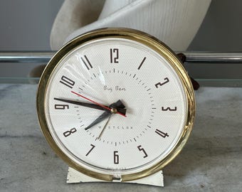Vintage Retro Baby Ben Westclox Ivory and Gold Table Top Alarm Clock ...