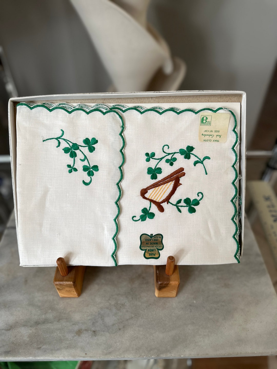 Vintage Pure Irish Linen Tray Cloth Embroidered Shamrocks and Irish ...