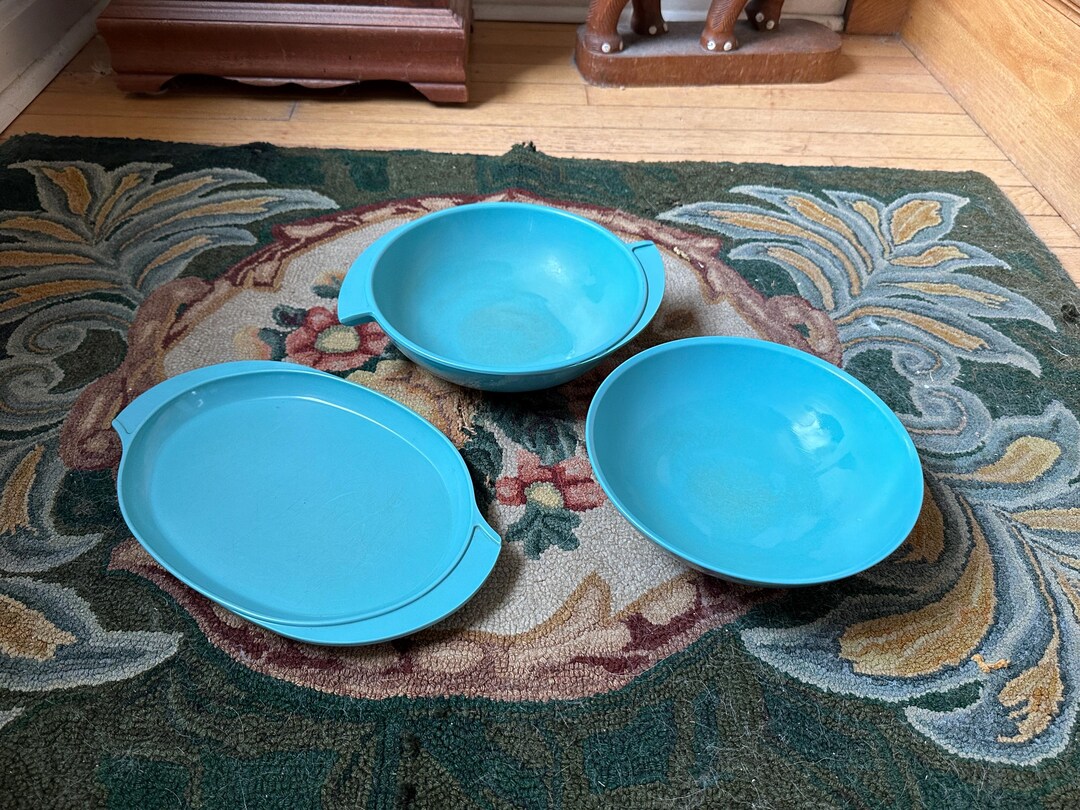 Vintage Set of 3 Turquoise / Aqua Boontonware Winged Melamine Serving ...