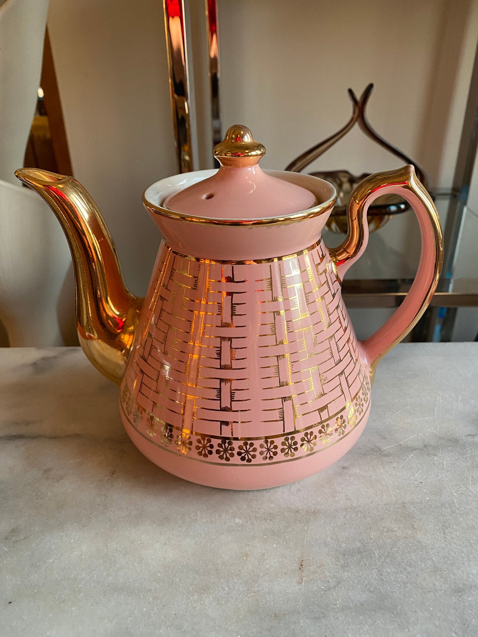 Hall China Pink and Gold Gild Teapot 6 Cup Rare Hall MCM | Etsy