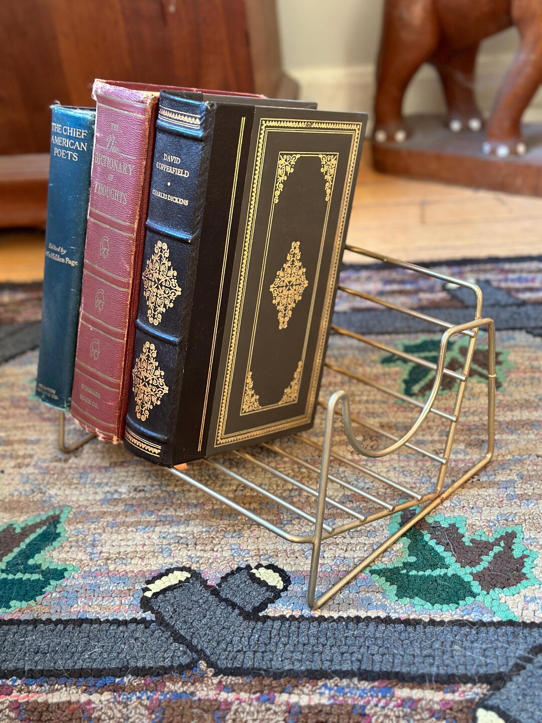 Metal Wire Book Rack Stand Gold Tone Desk Table Top Vintage Mid Century ...