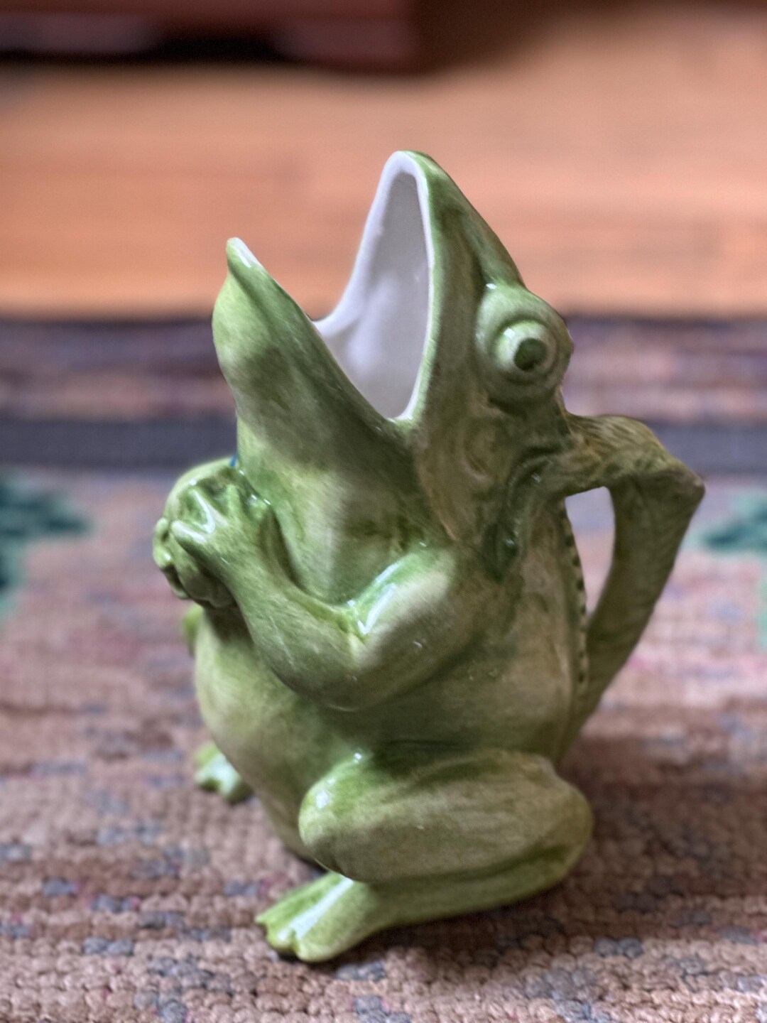 Vintage Frog Vase Pitcher Green Made in Italy | Majolica Frog Pitcher ...