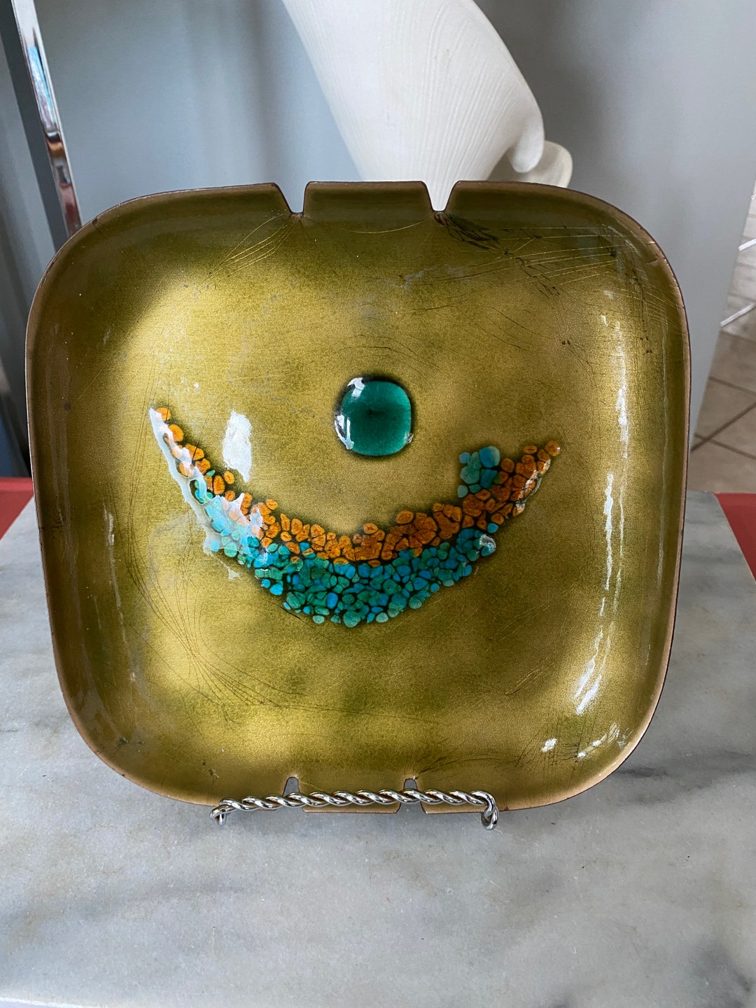 Vintage Bovano Enamel Ashtray: Handcrafted MCM Brass Decor - Etsy