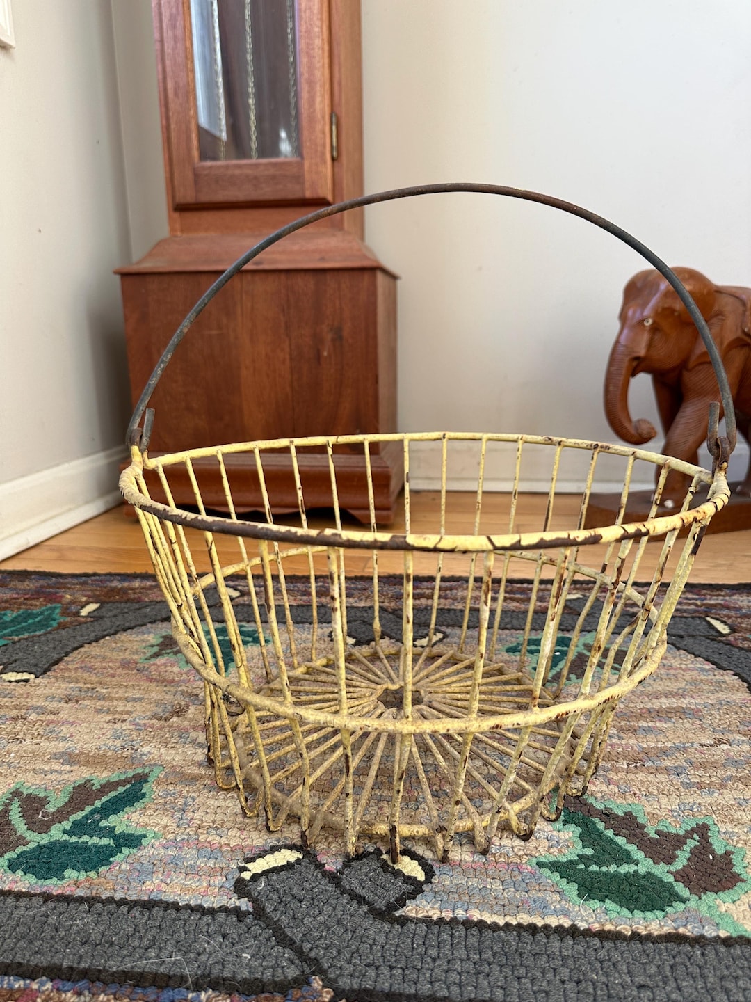 Vintage Wire Basket, Rustic Galvanized Wire Basket Industrial Wire ...