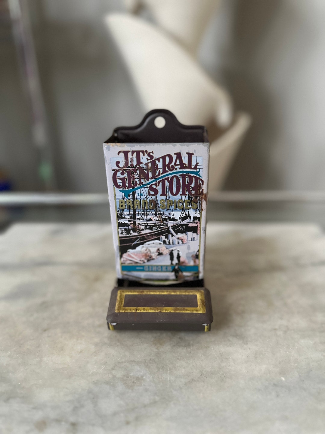 J.t's General Store Spices Ginger Match Box Holder Dispenser Tin Jasco ...