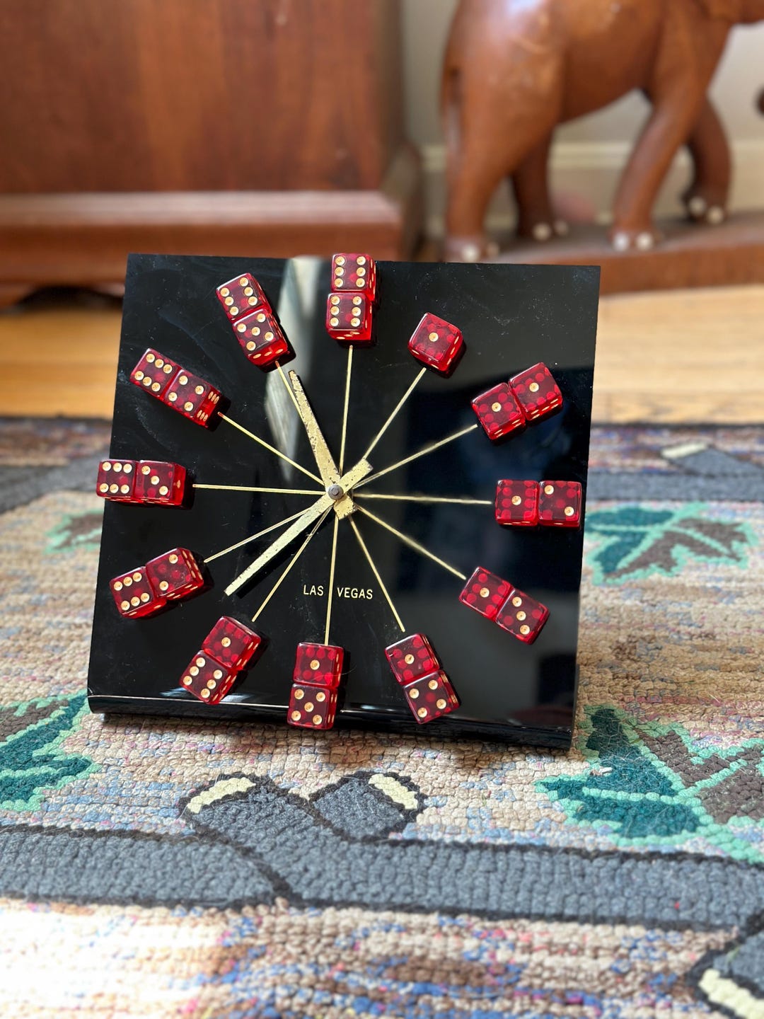 Vintage Retro Rockabilly *las Vegas*clock Red Lucite Dice Hands Black ...