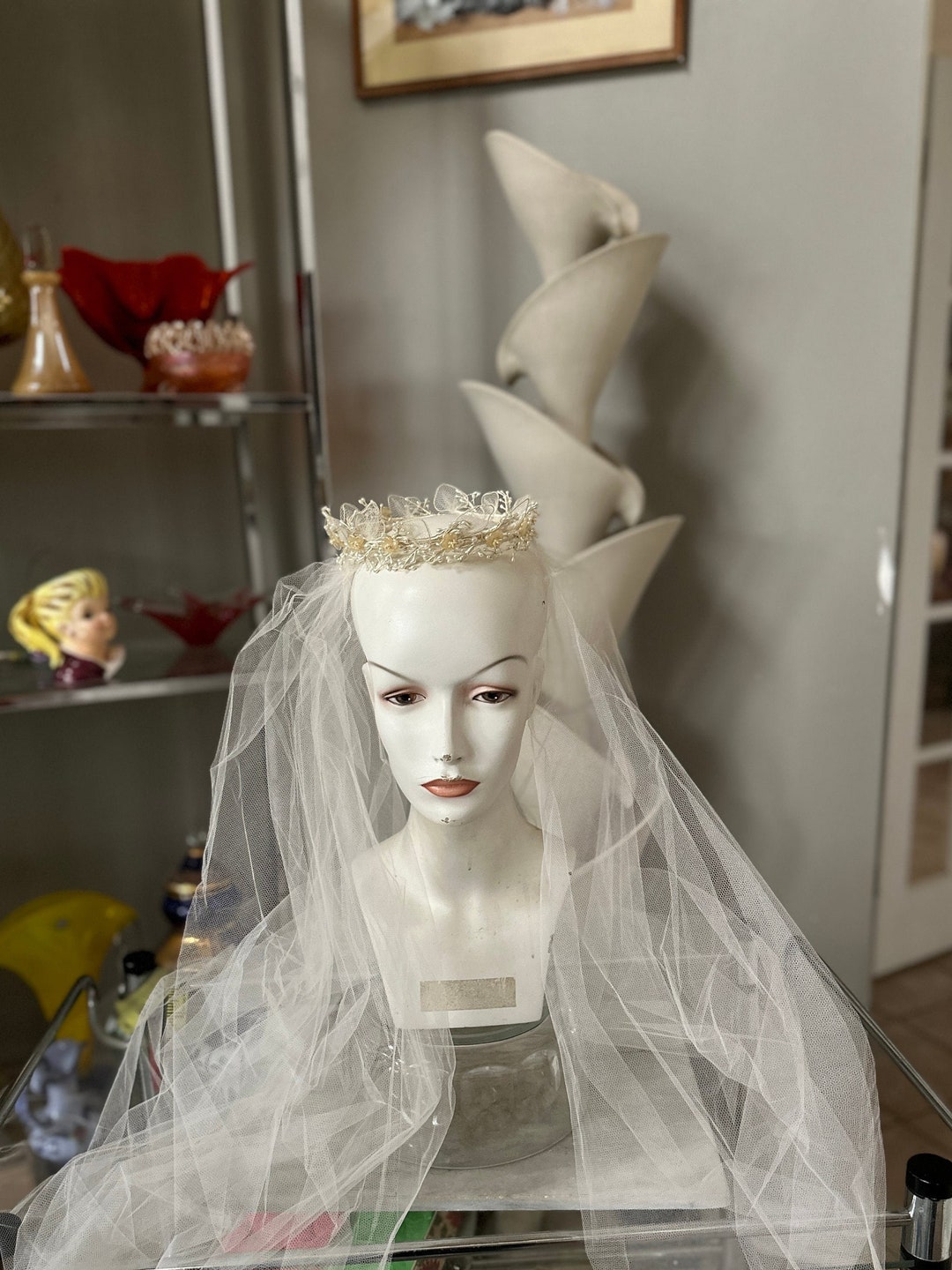 Prettiest Wedding Veil Faux Pearl Crown & Double Veil - Etsy