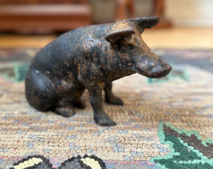 Vintage Rustic Cast Iron Piggy Bank, Doorstop / Metal Pig Bank / Coin ...