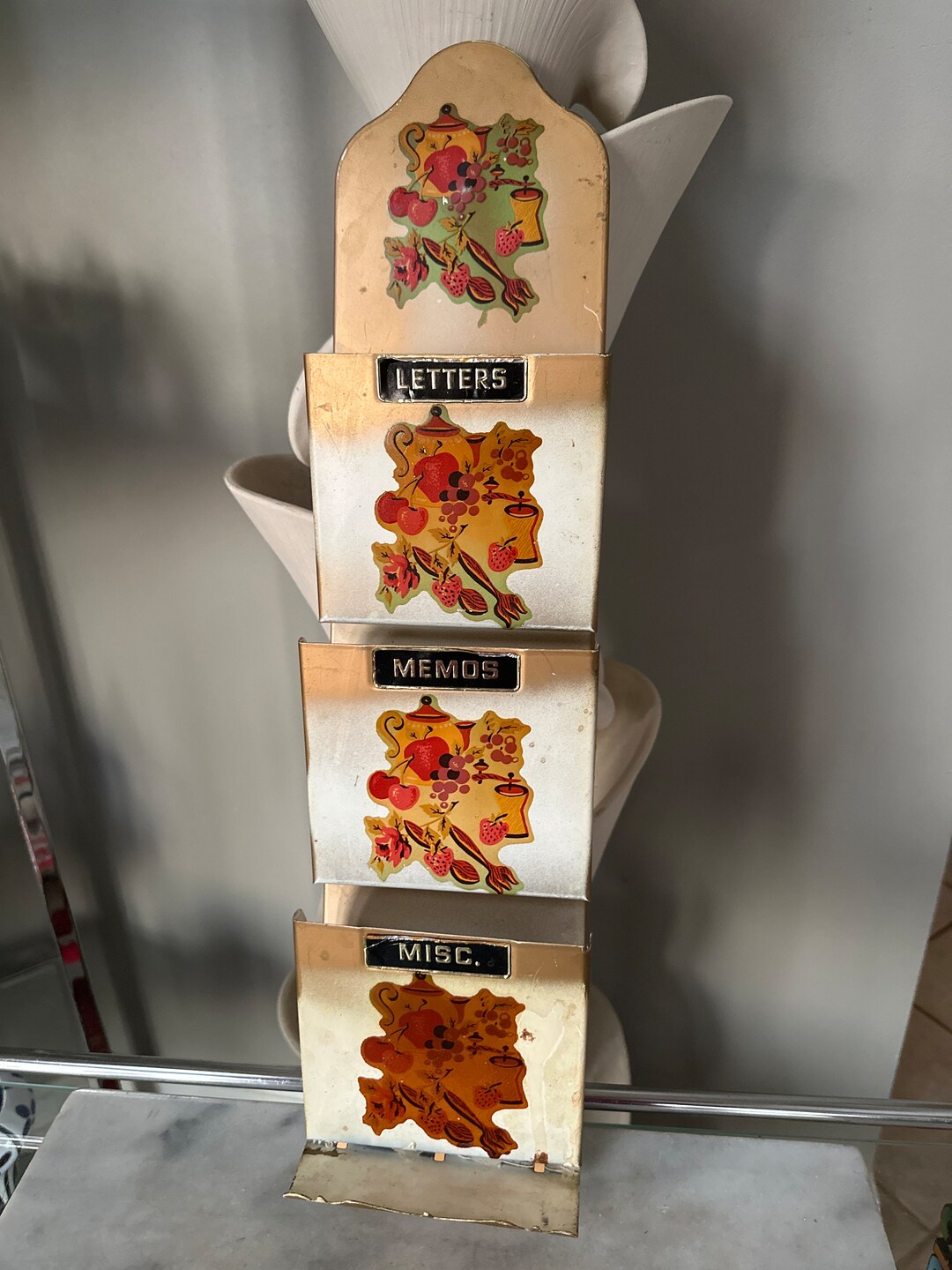 Vintage Mid Century 1950s Letter Bill Holder Wall Hanging ~ Floral ...