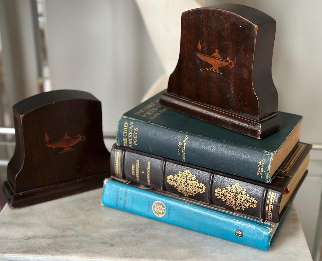 Antique Inlaid Wood Bookends Late Victorian (PLEASE READ DESCRIPTION ...
