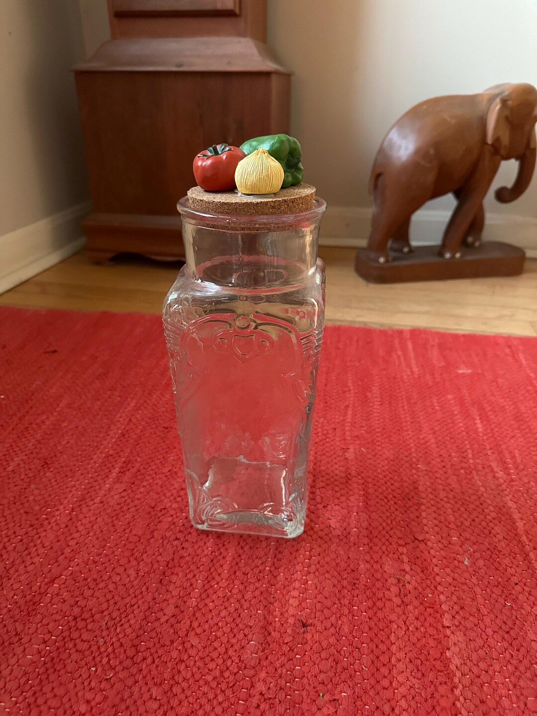 Vintage Clear Glass Kitchen Canister: Chalkware Vegetable Cork Lid - Etsy