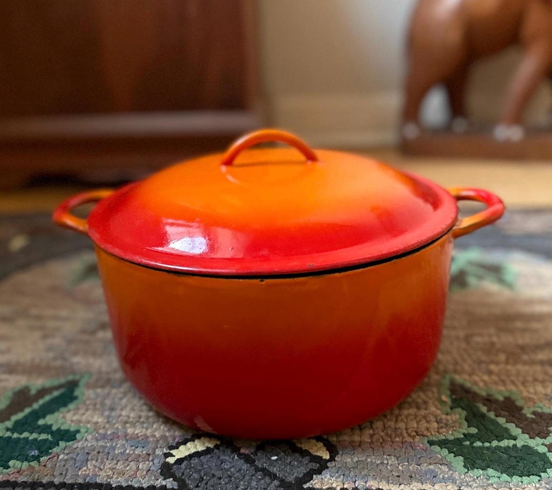 Vintage Descoware Cast Iron Dutch Oven Orange Flame, Four Quart Dutch ...