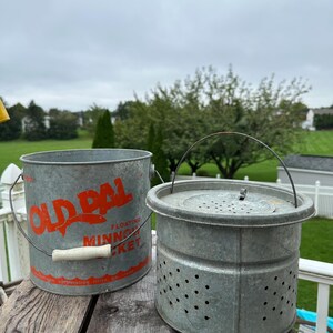 Vintage Old Pal Minnow Pail Fishing Bail Pail Industrial Rustic Decor ...