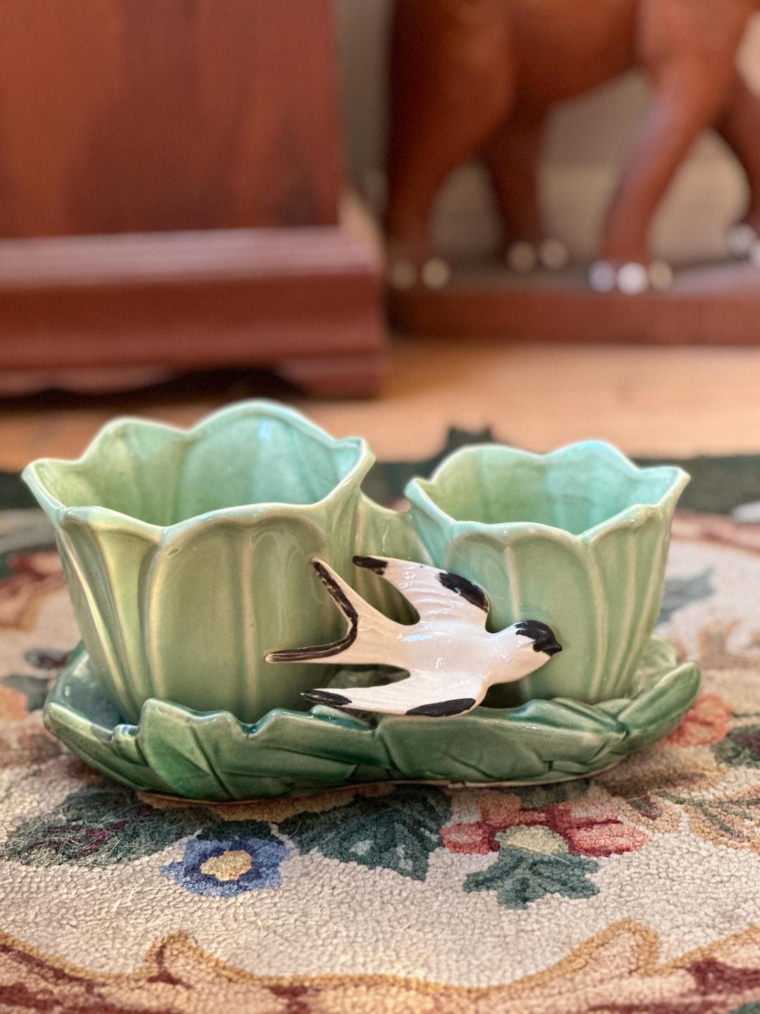 Planter by Mccoy Pottery Double Tulip Pot With Bird Swallow Hand ...