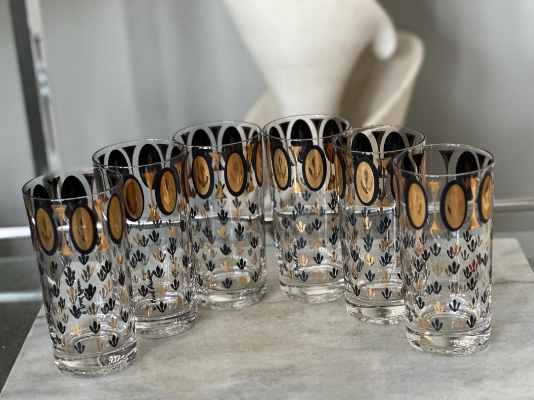 Vintage Fred Press Black & Gold Tumblers – Mid-century Modern Barware ...