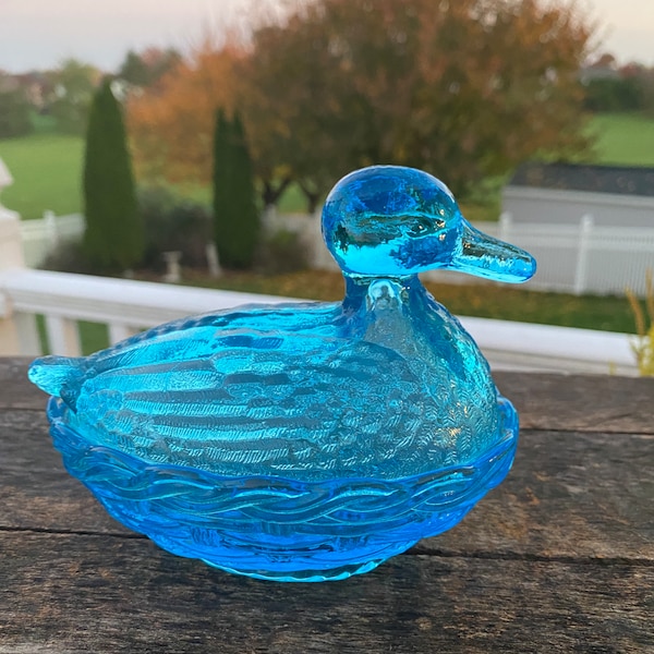 Blue Glass Duck Dish - Etsy